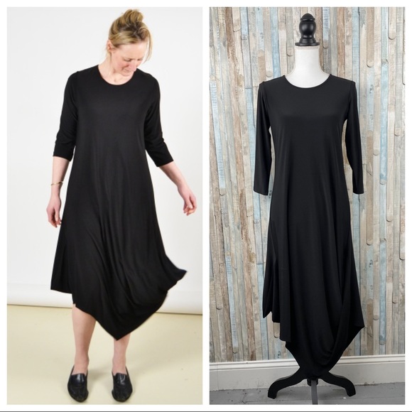 Sun Kim | Dresses | Sun Kim Xs Black Asymmetric Rachel Midi Dress ...